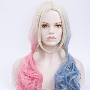 Boutique | Hair | Long Curly Blue Pink Blond Color Middle Parting ...